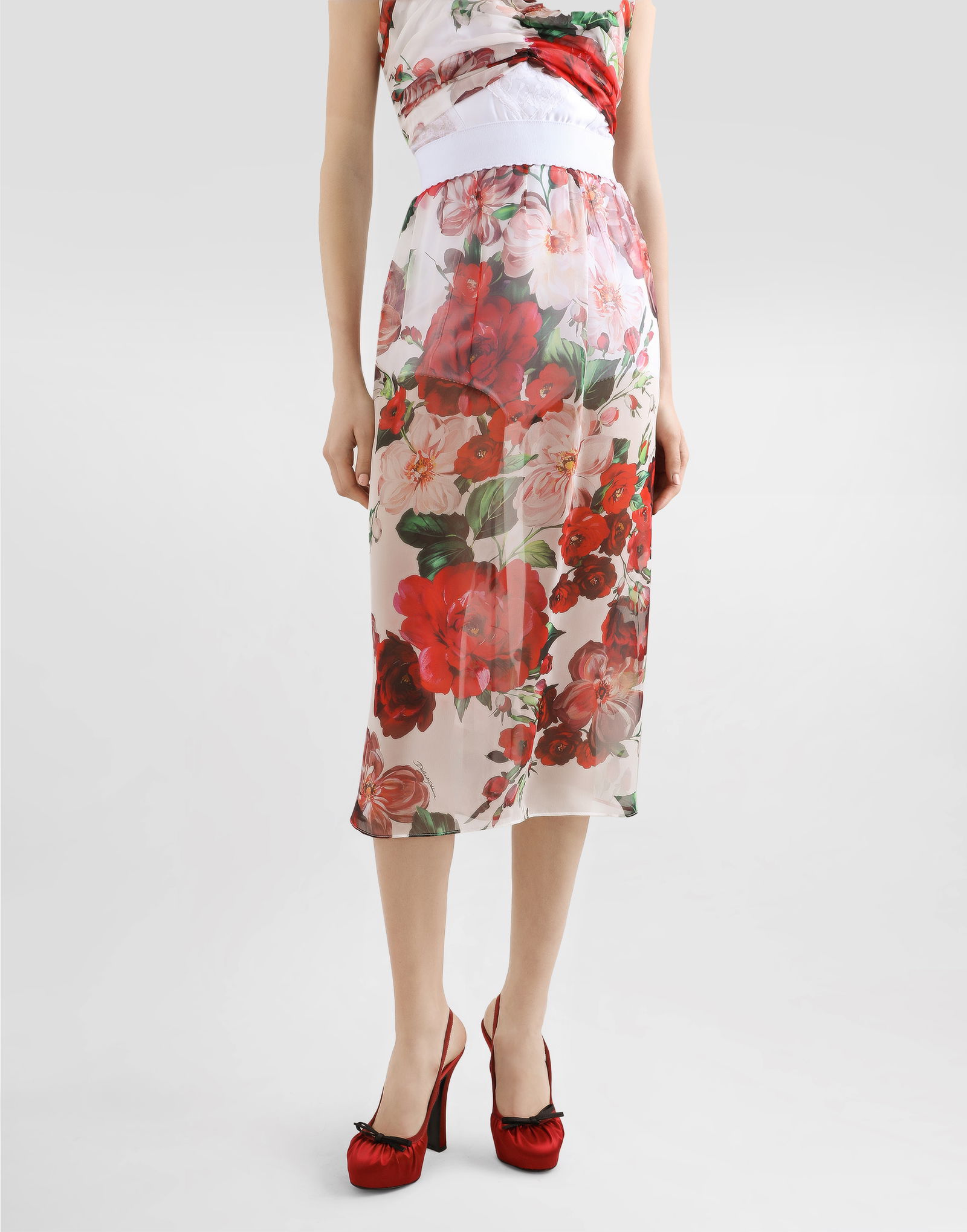 DOLCE & GABBANA Rose-print Chiffon Calf-length Skirt | endource