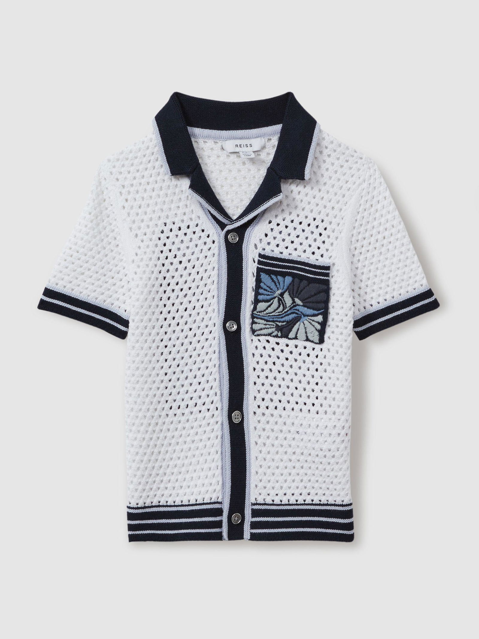 REISS Open-Stitch Embroidered Cuban Collar Shirt | endource