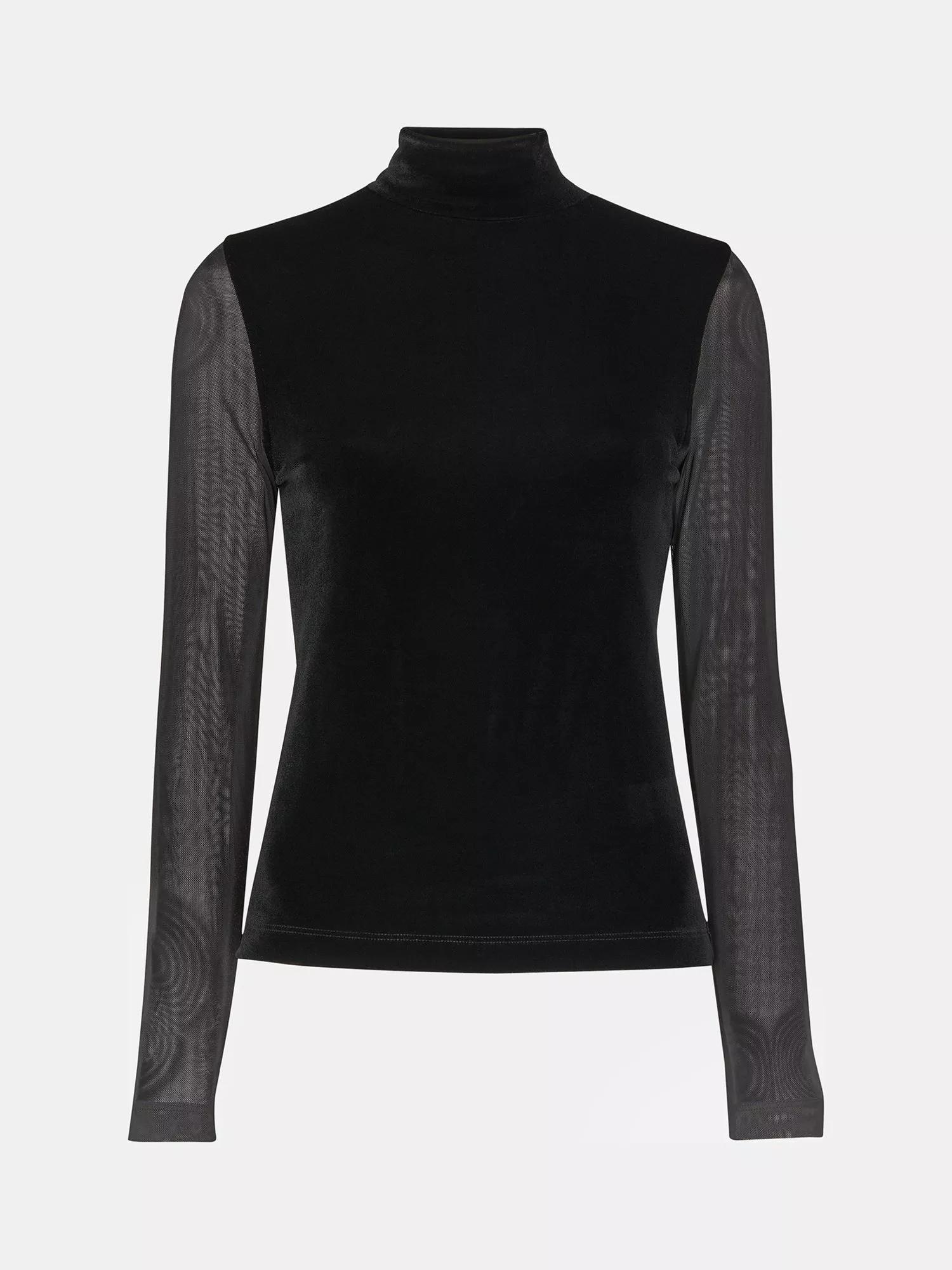WHISTLES Velvet Mesh Sleeve Top in Black | endource