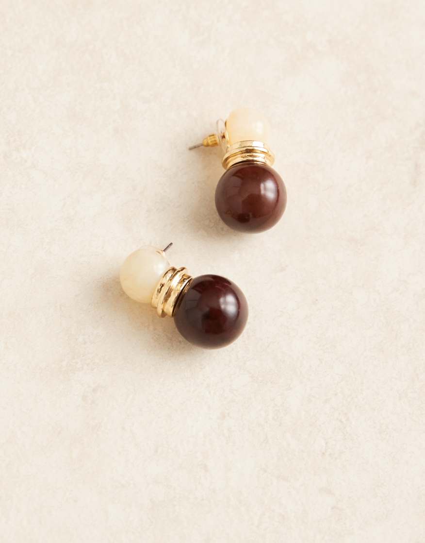MANGO Drop Stud Earings In Brown | endource