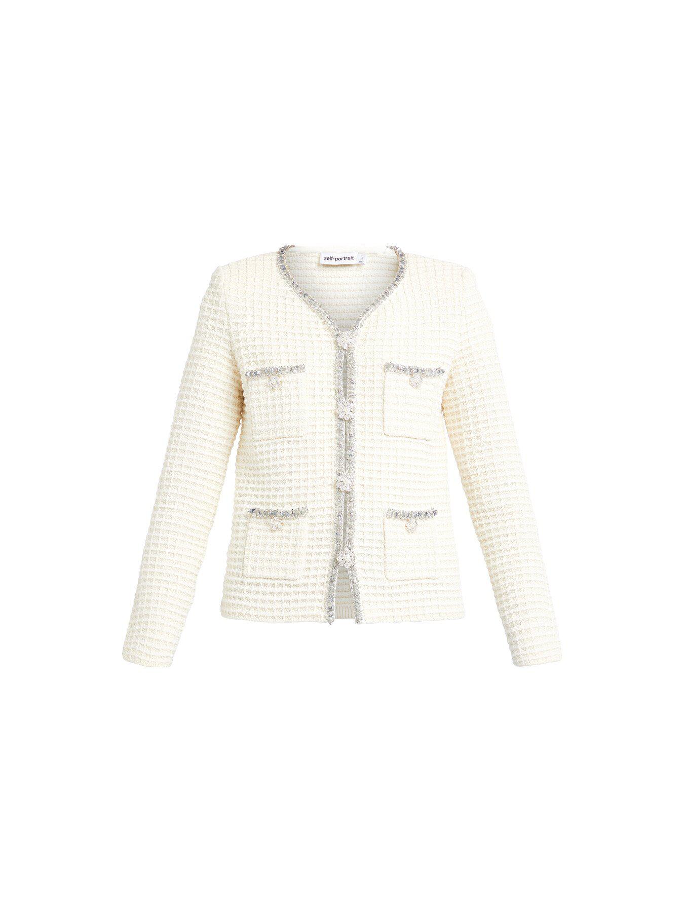 SELF-PORTRAIT Cream Knit Cardigan | endource