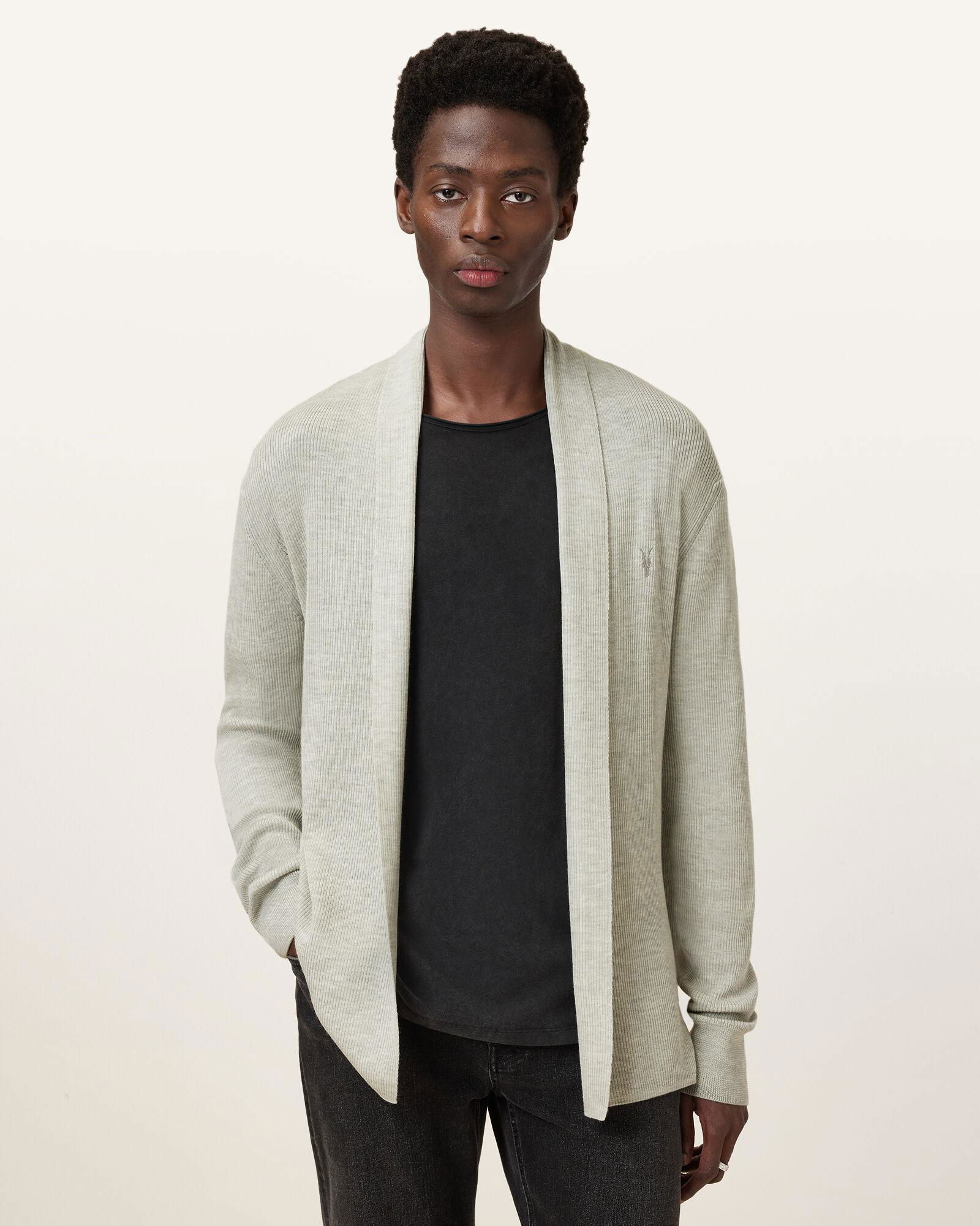 ALLSAINTS Mode Merino Wool Ramskull Open Cardigan in Slate Green | endource