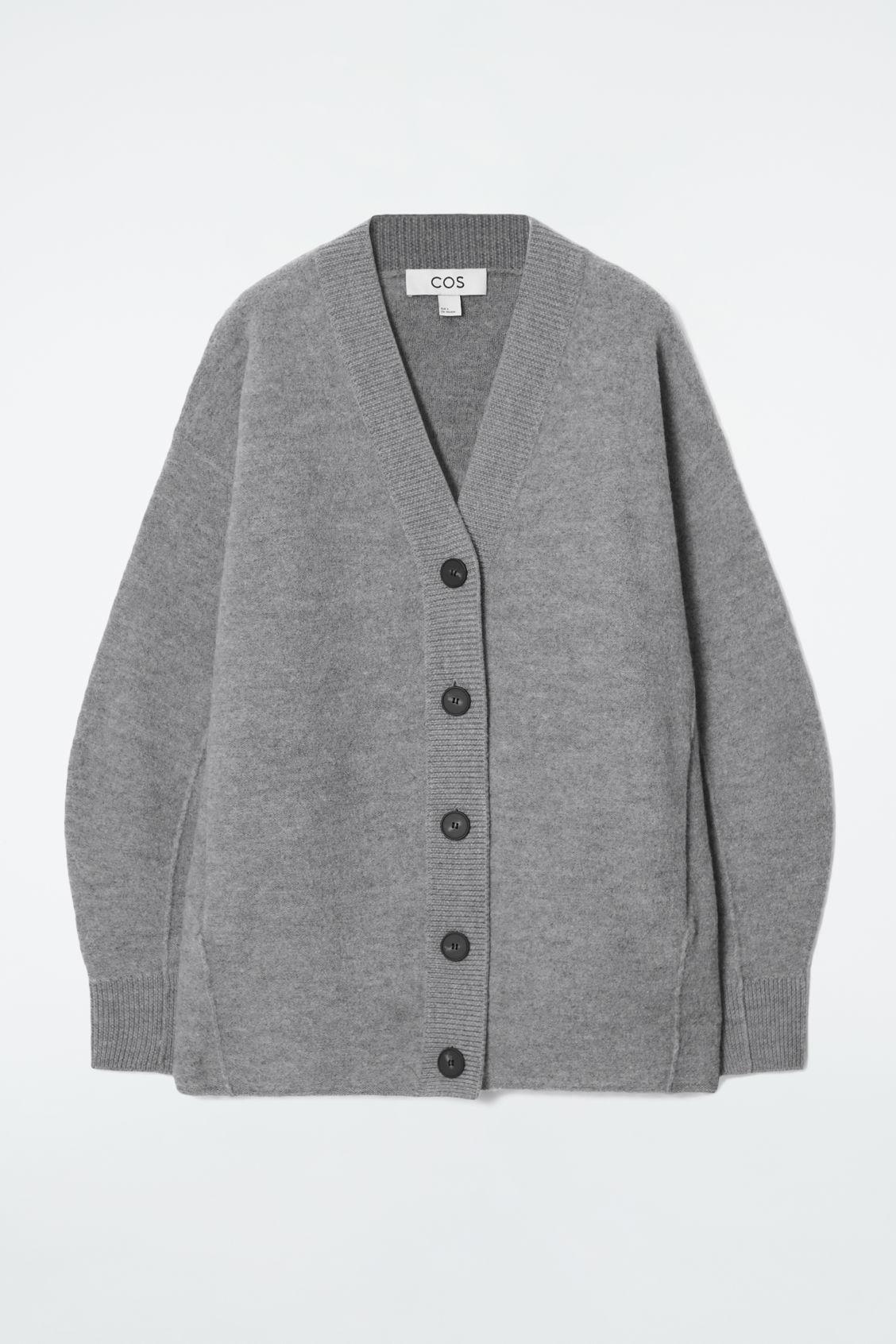 COS Oversized Boiled Merino Wool Cardigan in LIGHT GREY | endource