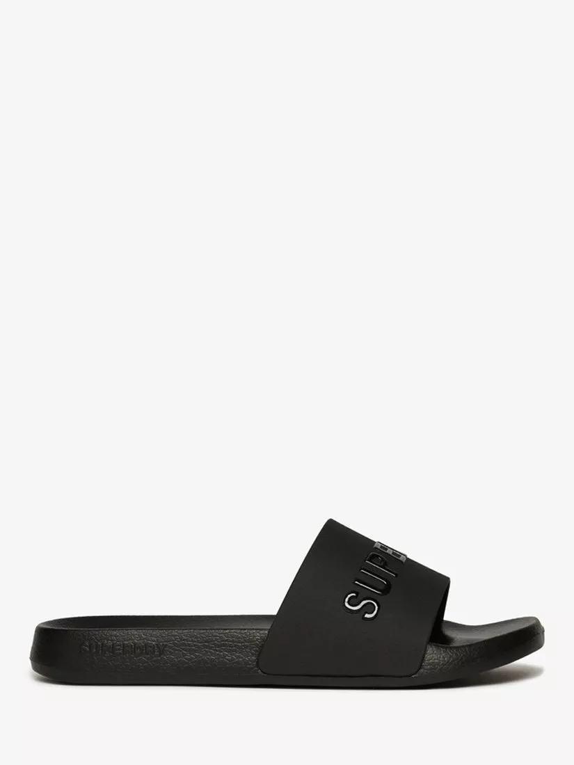 SUPERDRY Luxe Logo Pool Sliders in Black | endource
