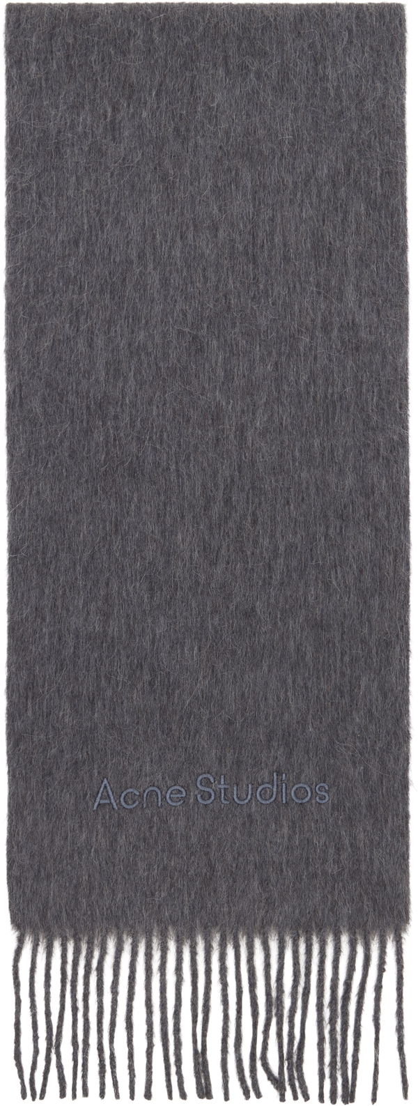 ACNE STUDIOS Gray Wool Logo Scarf | endource