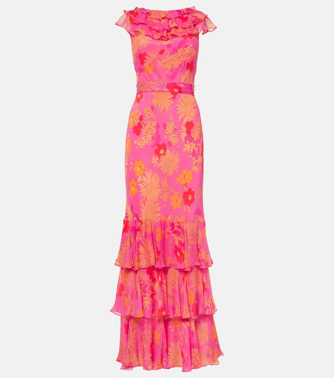 RIXO Rio Floral Ruffled Silk Maxi Dress | endource