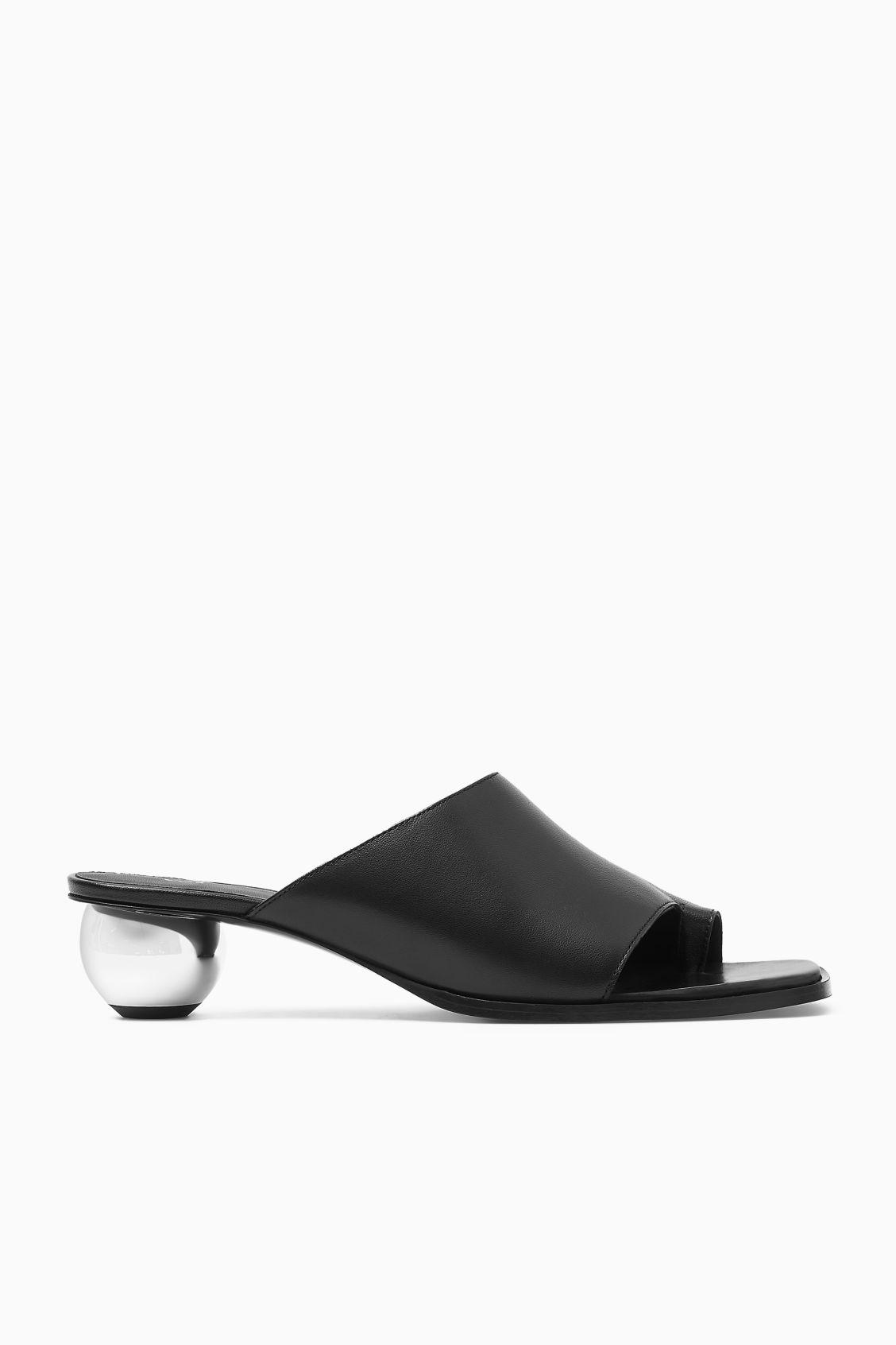 COS Sculptural-Heel Leather Mules in BLACK | endource