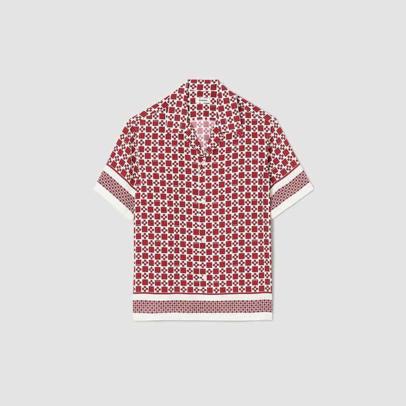 SANDRO Square Cross Short-Sleeved Shirt in Bordeaux | Endource