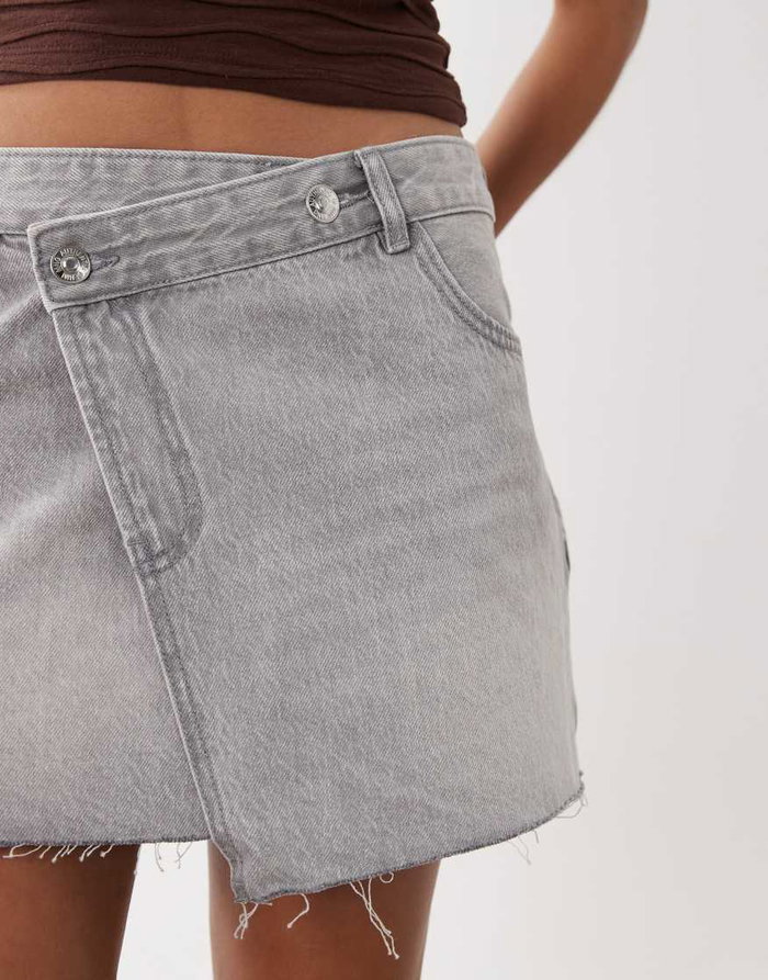 MANGO Teen Denim Asymmetric Mini Skirt In Gray | endource