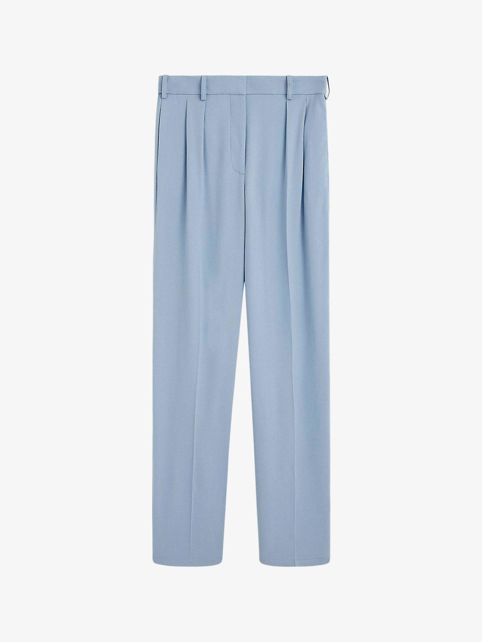 JOSEPH Bucklel Tapered-Leg Mid-Rise Wool Trousers in Faded Sky | endource