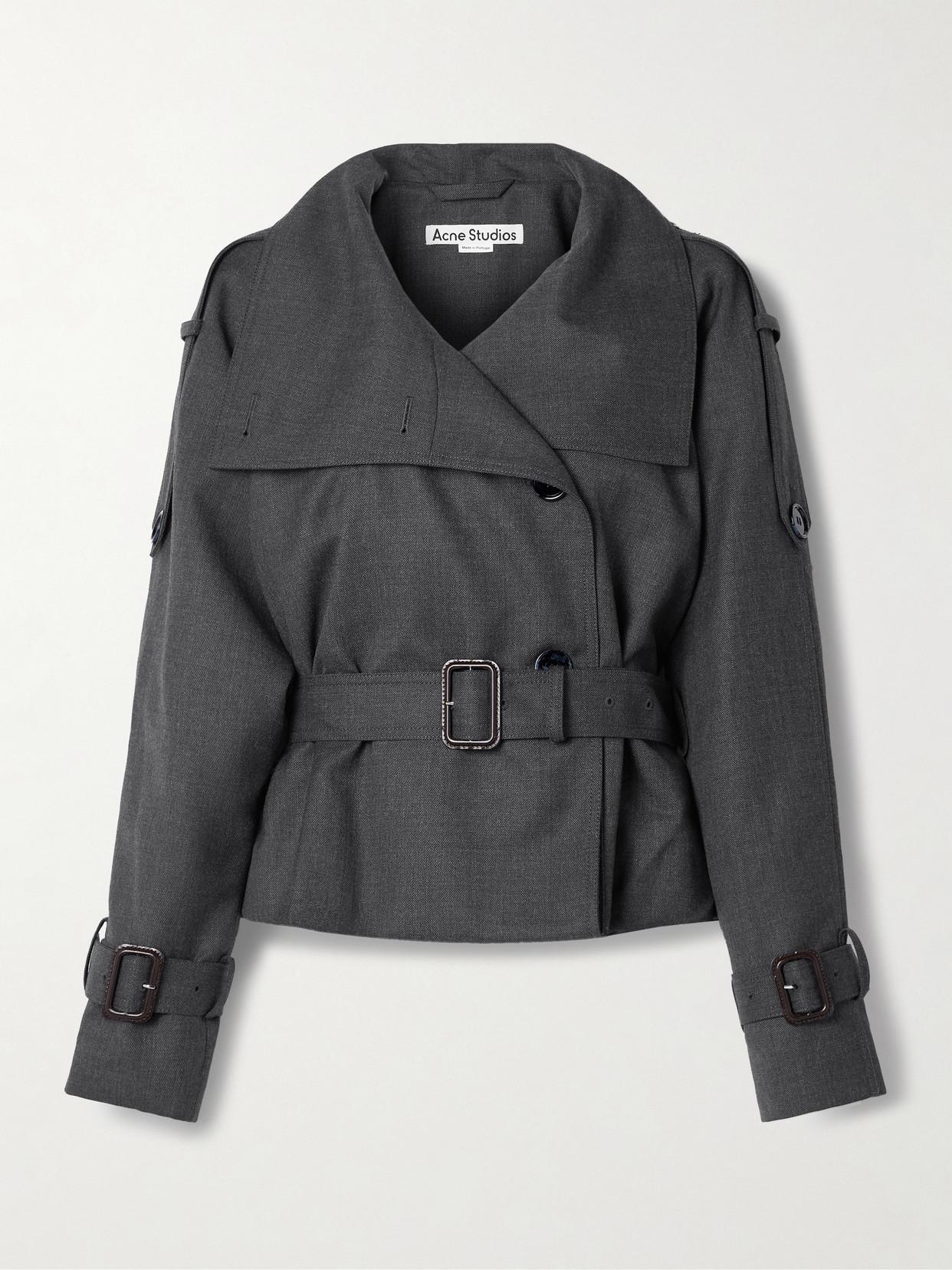 ACNE STUDIOS Belted Double-Breasted Woven Jacket in Gray | Endource