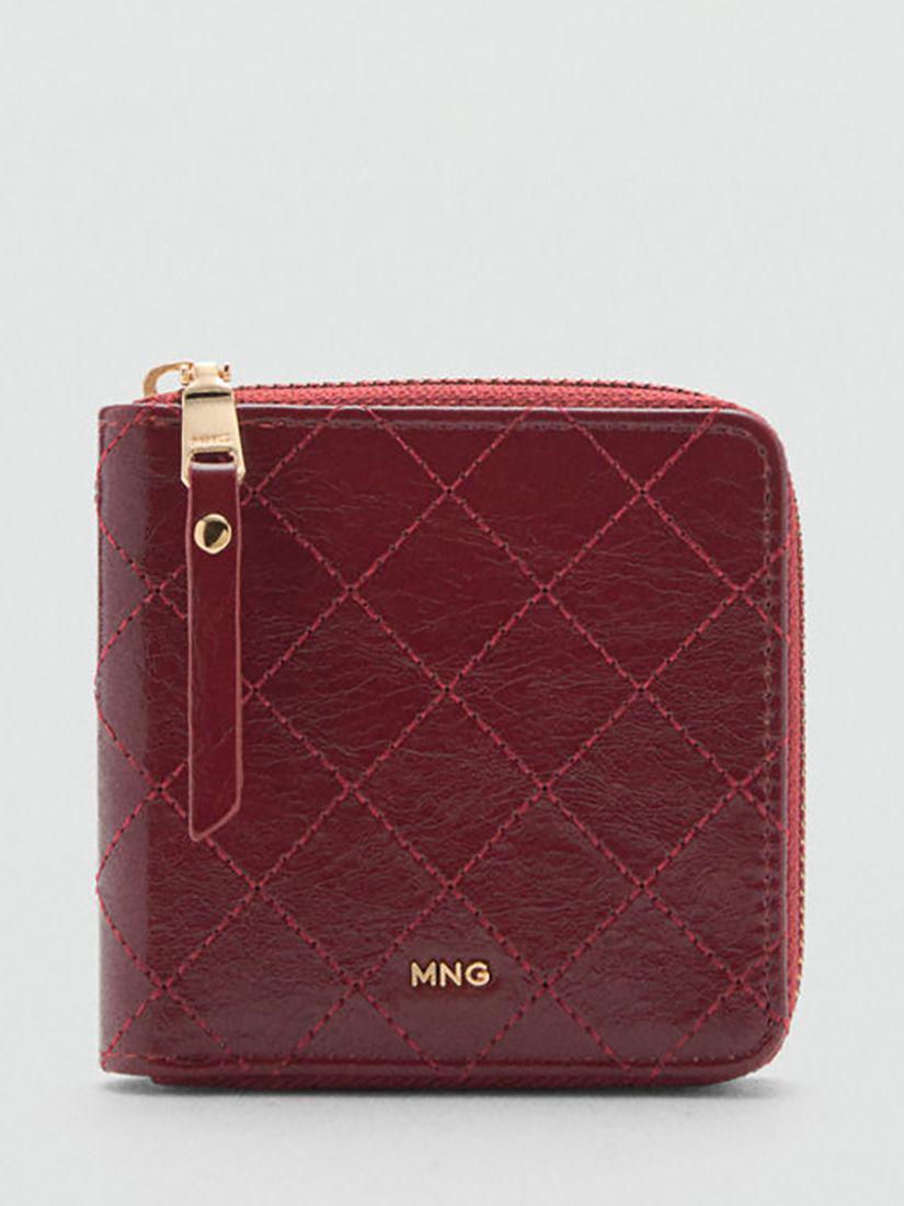 MANGO Diana Small Diamond Stitch Zip-Around Purse in Dark Red | endource