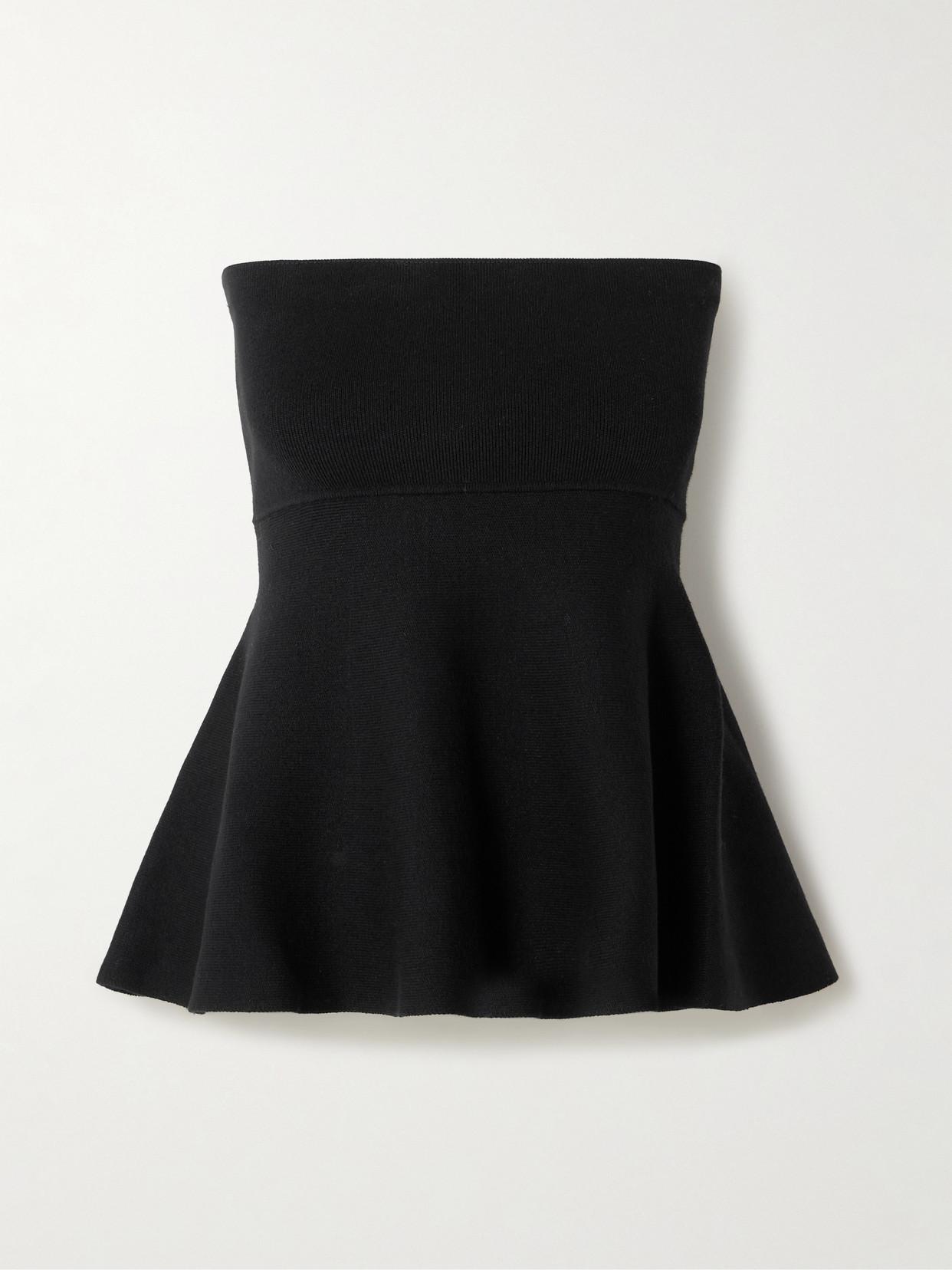 THE FRANKIE SHOP Agathe Knitted Peplum Bustier Top in Black | endource