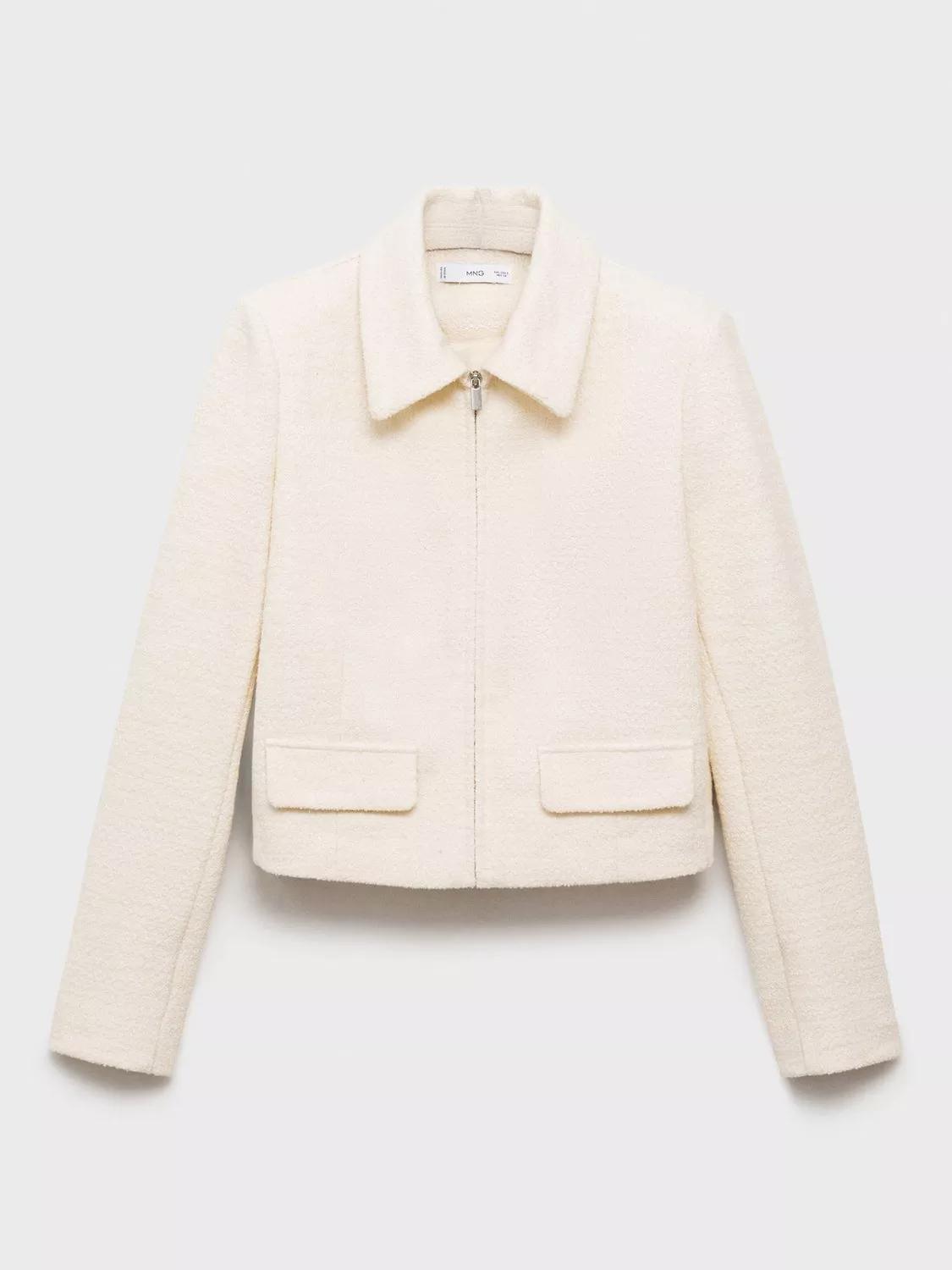 MANGO Shelly Boxy Boucle Jacket in Light Beige | endource