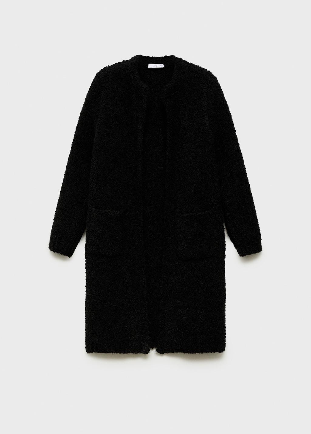 MANGO Bouclé Knitted Coat in Black | endource