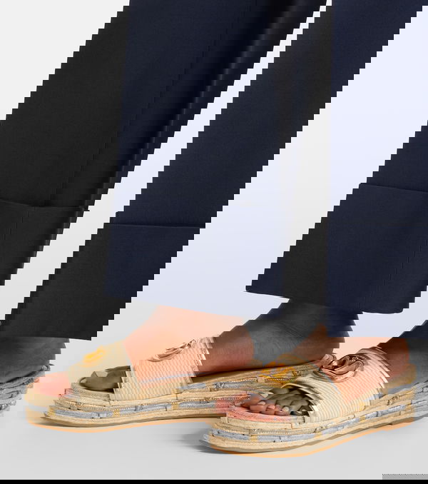 VALENTINO GARAVANI VLogo Leather-trimmed Espadrille Slides | endource