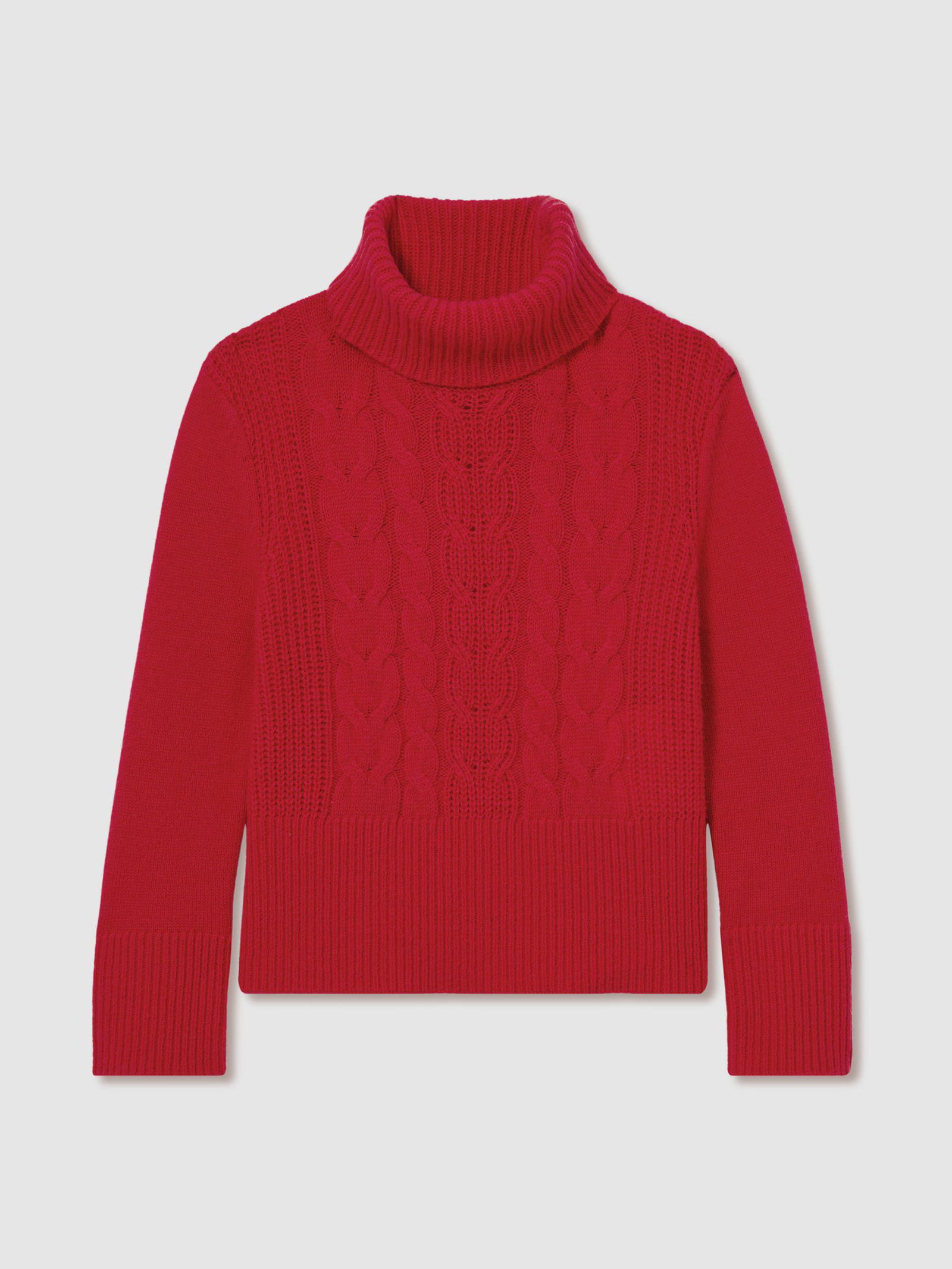 REISS Wool-Blend Cable-Knit Roll-Neck Jumper in Red | endource