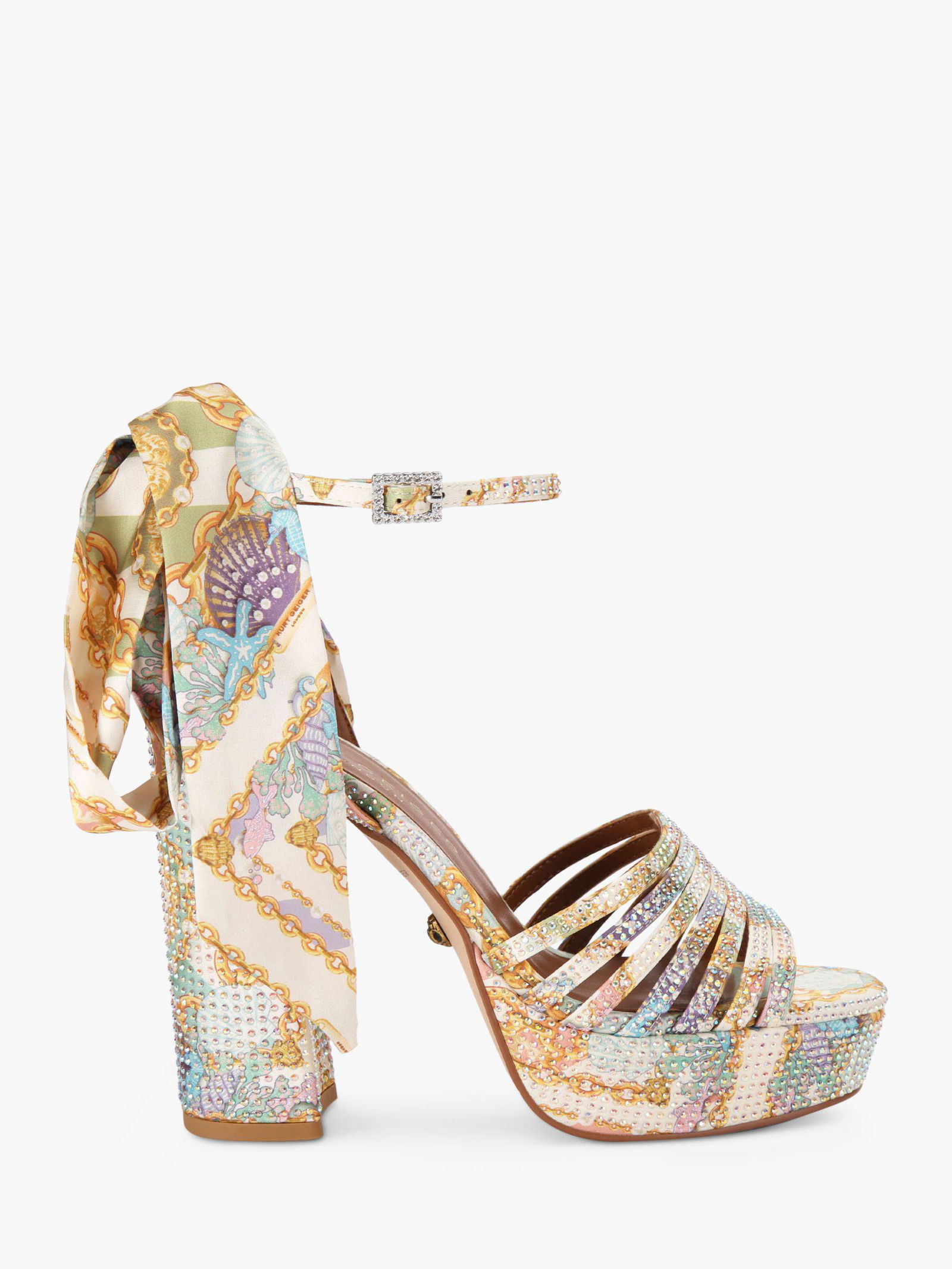 KURT GEIGER LONDON Pierra Tie Ankle Platform Heel Sandals in Natural/Multi | endource