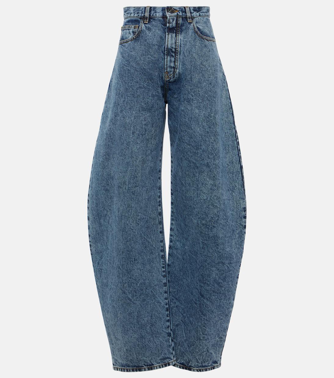 Alaïa High-Rise Barrel-Leg Jeans in Blue | Endource