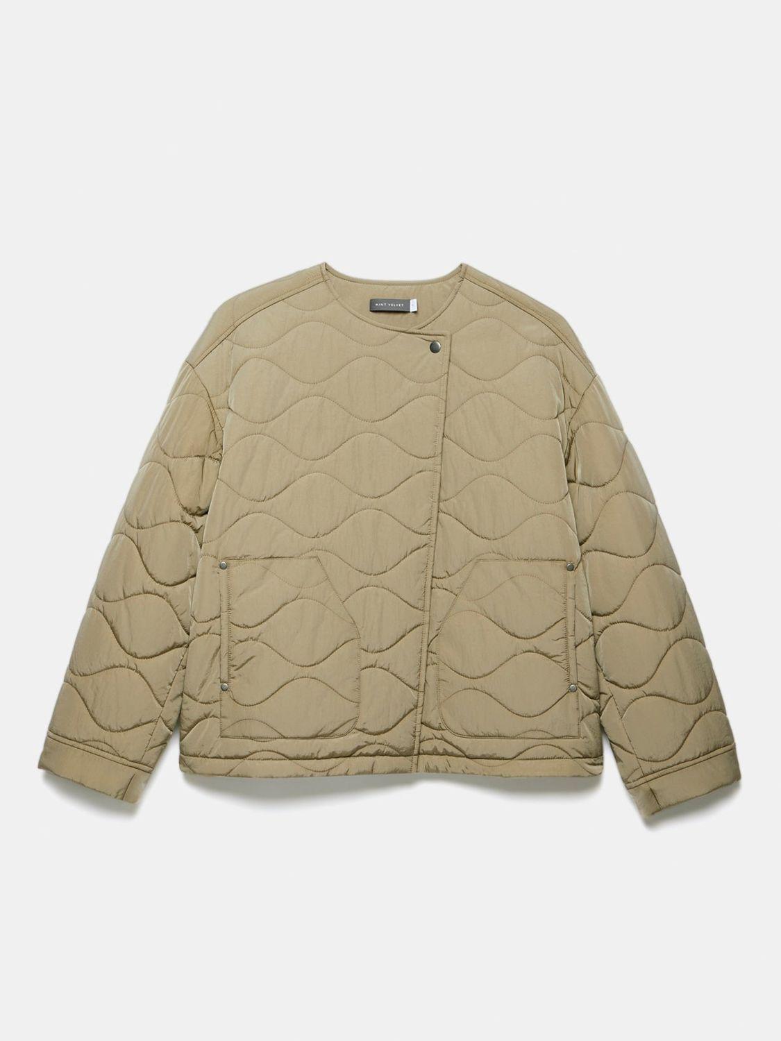 MINT VELVET Boxy Asymmetric Quilted Jacket in Sage | endource