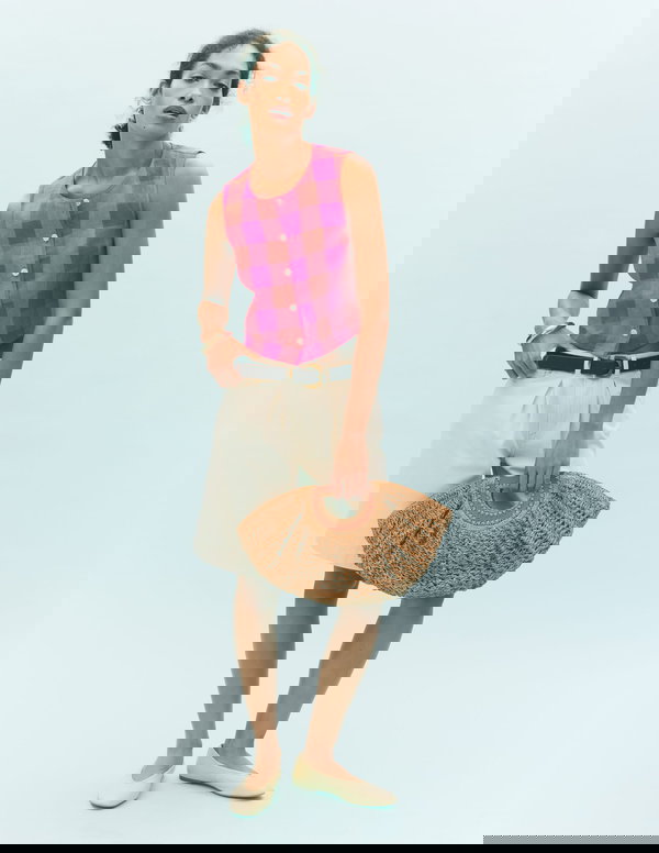 BODEN Andrea Linen Shell Top-Zesty Orange, Pink Gingham | endource