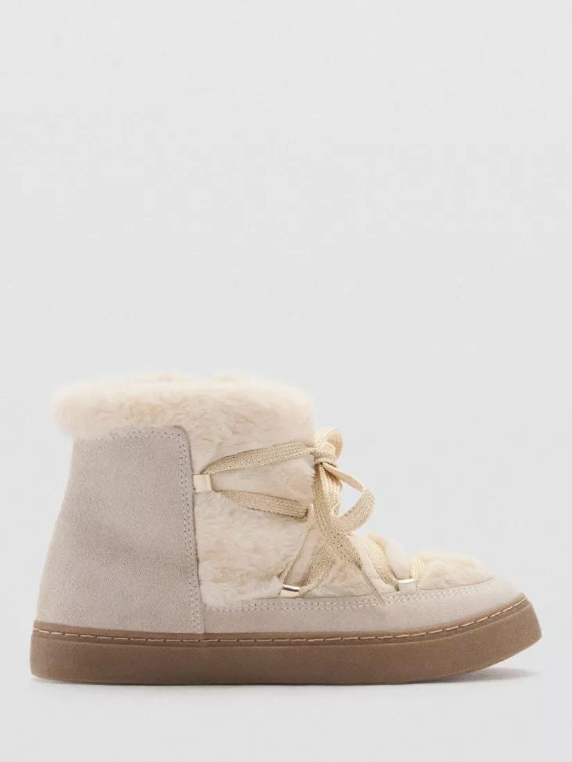 MANGO Zuri Faux Fur & Leather Ankle Boots in Natural Beige | endource