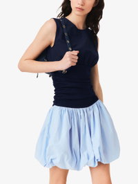 MAJE Contrast-Panel Pleated Stretch-Jersey Mini Dress | endource