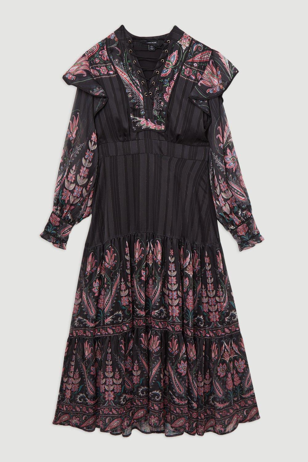 KAREN MILLEN Boho Floral Midaxi Dress With Lace Front Detail | endource