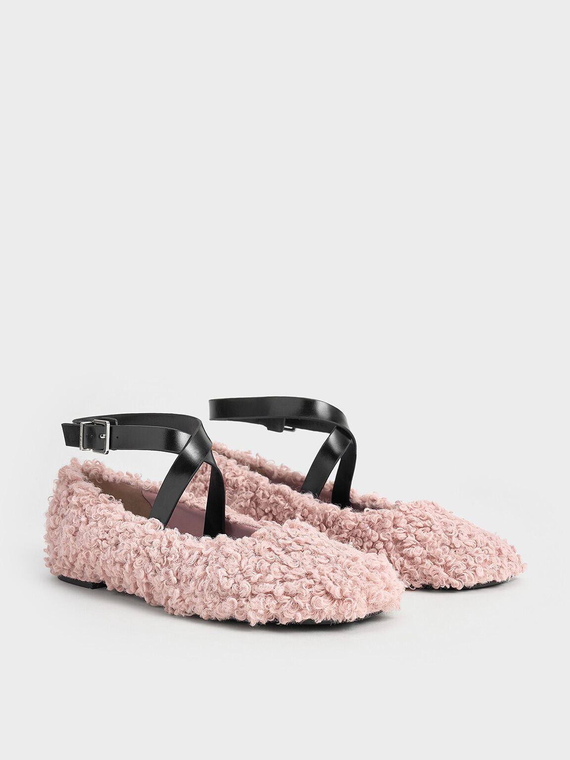 CHARLES & KEITH Margot Furry Crossover-Strap Ballet Flats | endource