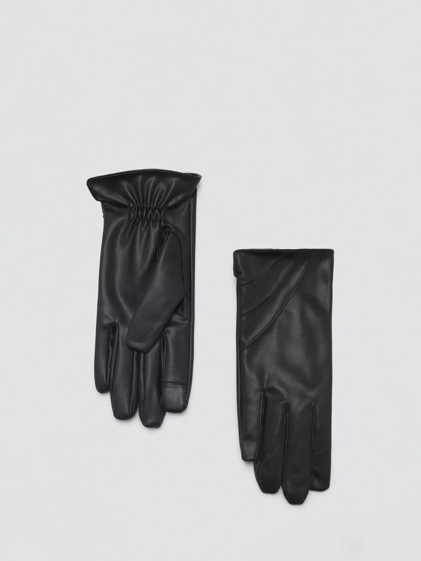 MANGO Louise Gather Detail Faux Leather Gloves in Black | endource