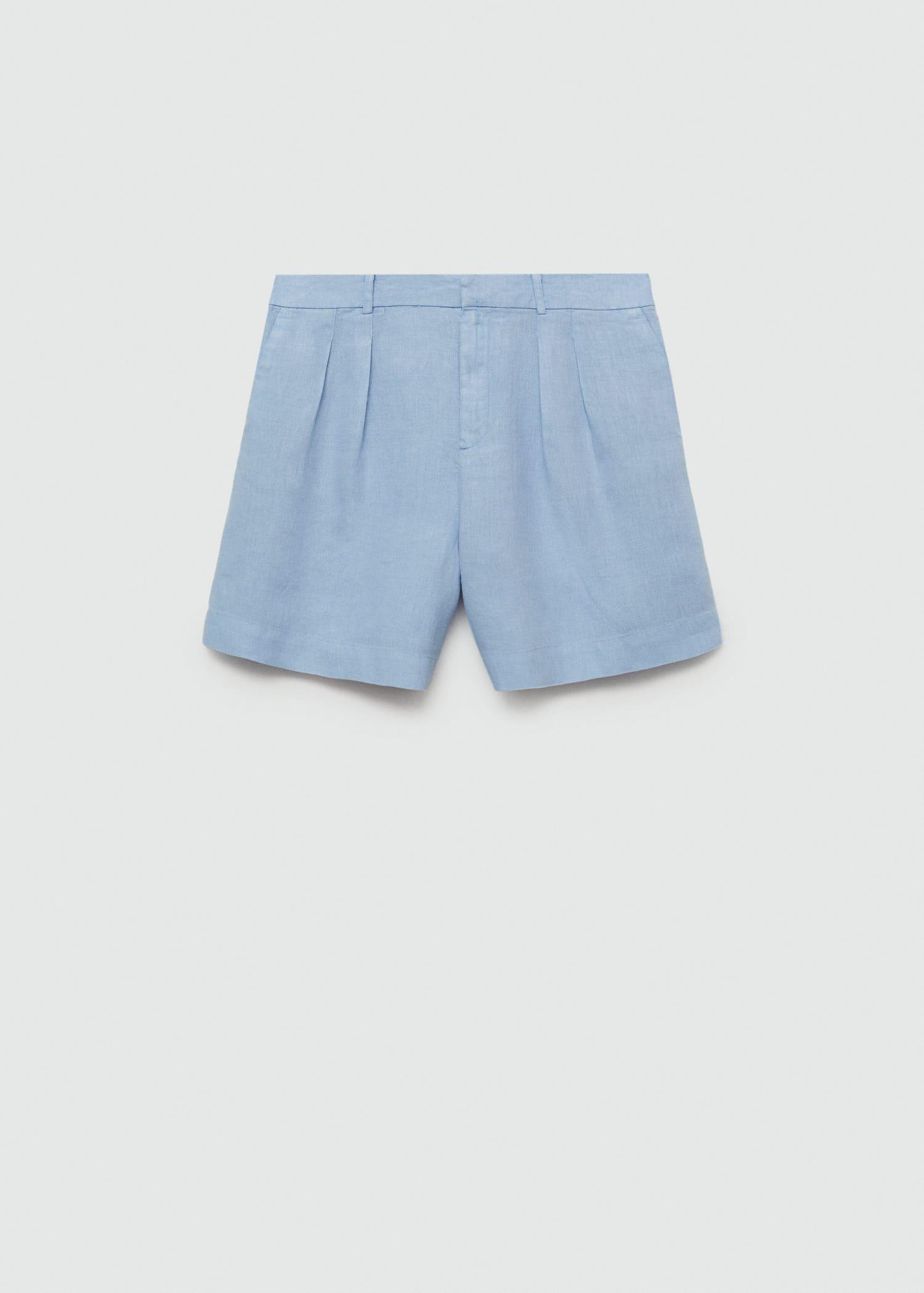 MANGO 100% Linen Straight Shorts in Sky Blue | Endource