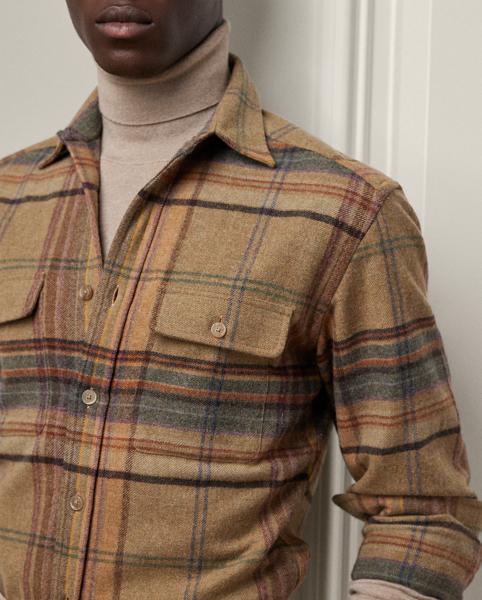 RALPH LAUREN PURPLE LABEL Plaid Wool Shirt in Brown | endource