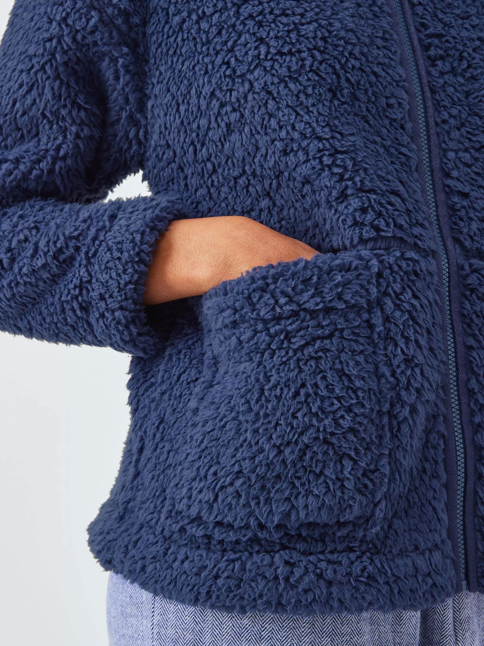 JOHN LEWIS Full Zip Borg Fleece, Crown Blue | endource