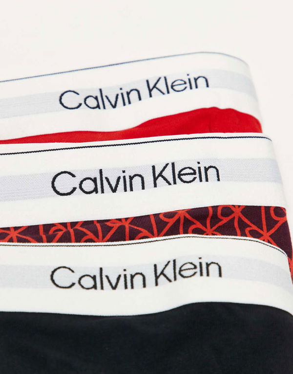 CALVIN KLEIN Icon Cotton Stretch 3 Pack Hip Briefs In Red/black/print ...