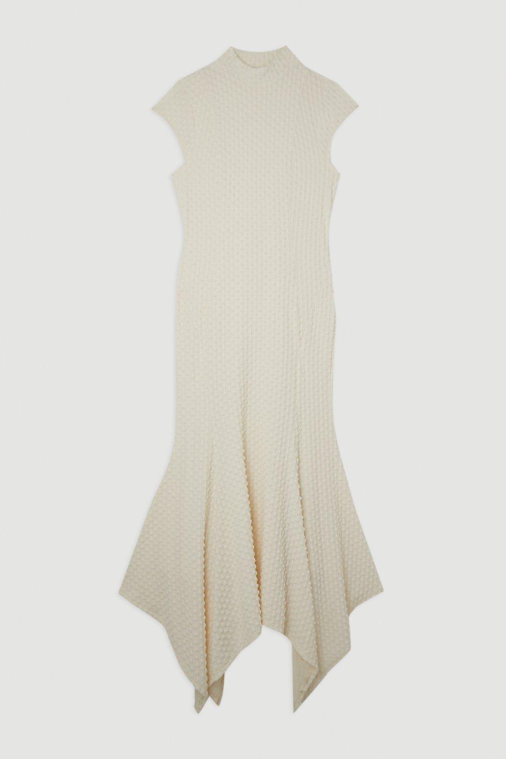 KAREN MILLEN Petite Textured Dramatic Hem Maxi Dress in Ivory | endource