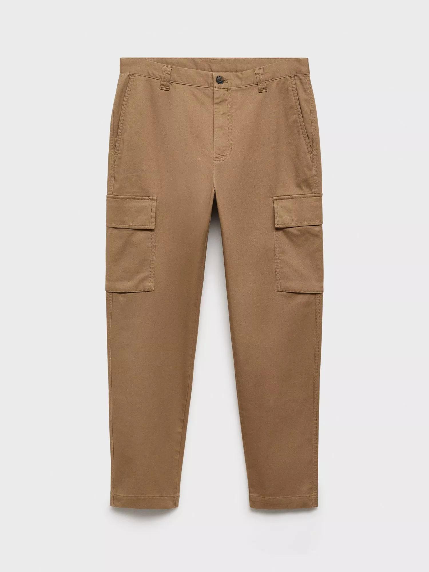 MANGO Straight Fit Cargo Trousers in Medium Brown | endource