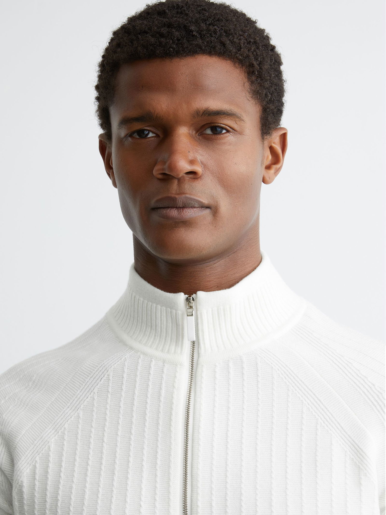 REISS Textured-Knit Half-Zip Jumper With Wool In White | endource