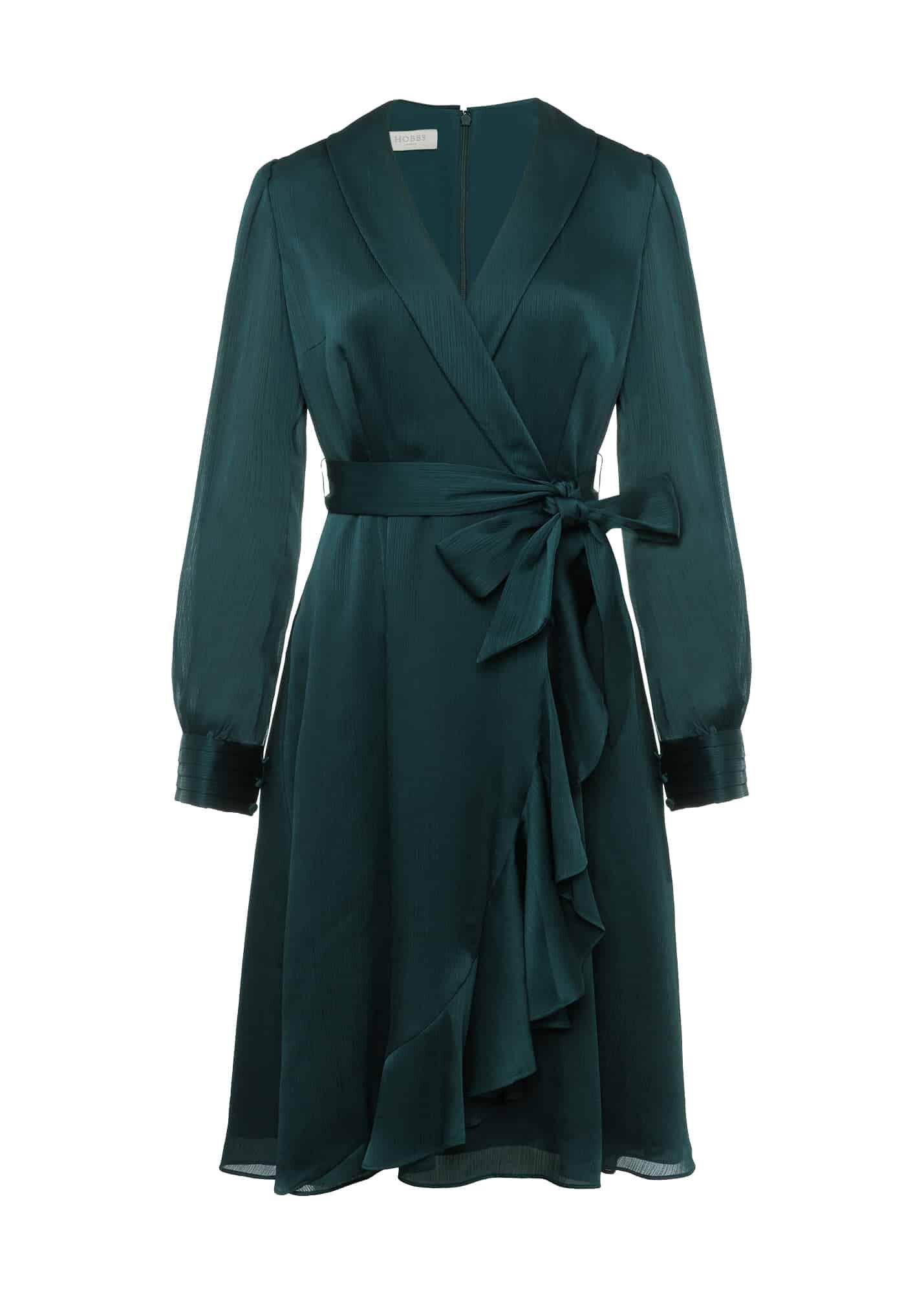HOBBS Sally Fit And Flare Satin Dress in Evergreen | endource