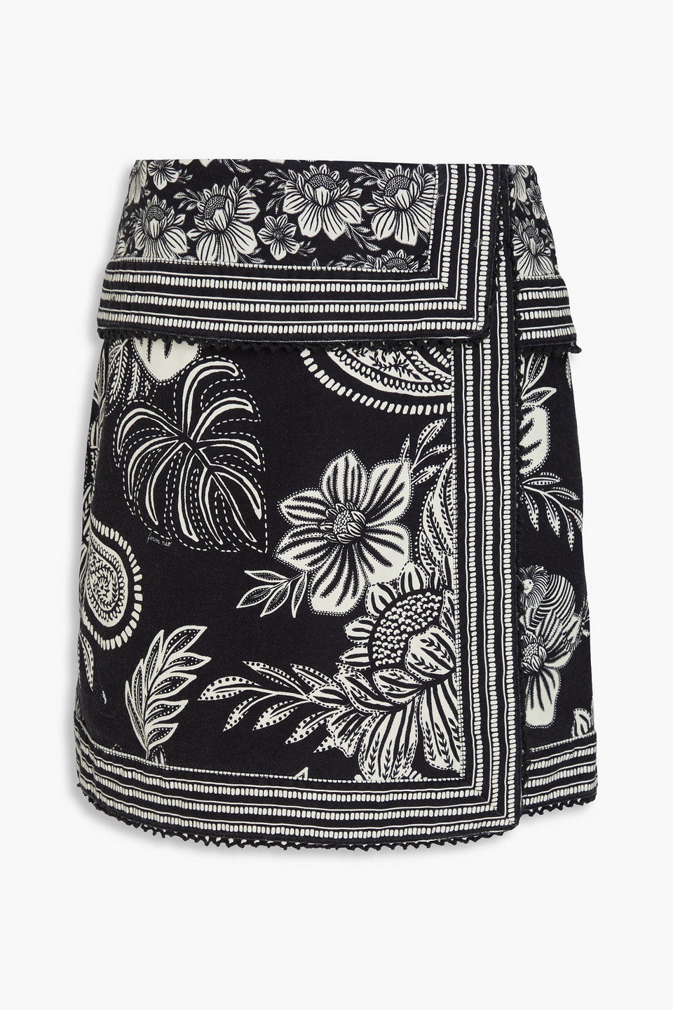FARM RIO Wrap-effect Embroidered Cotton-twill Mini Skirt | endource