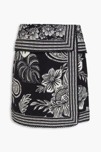 FARM RIO Wrap-effect Embroidered Cotton-twill Mini Skirt | endource