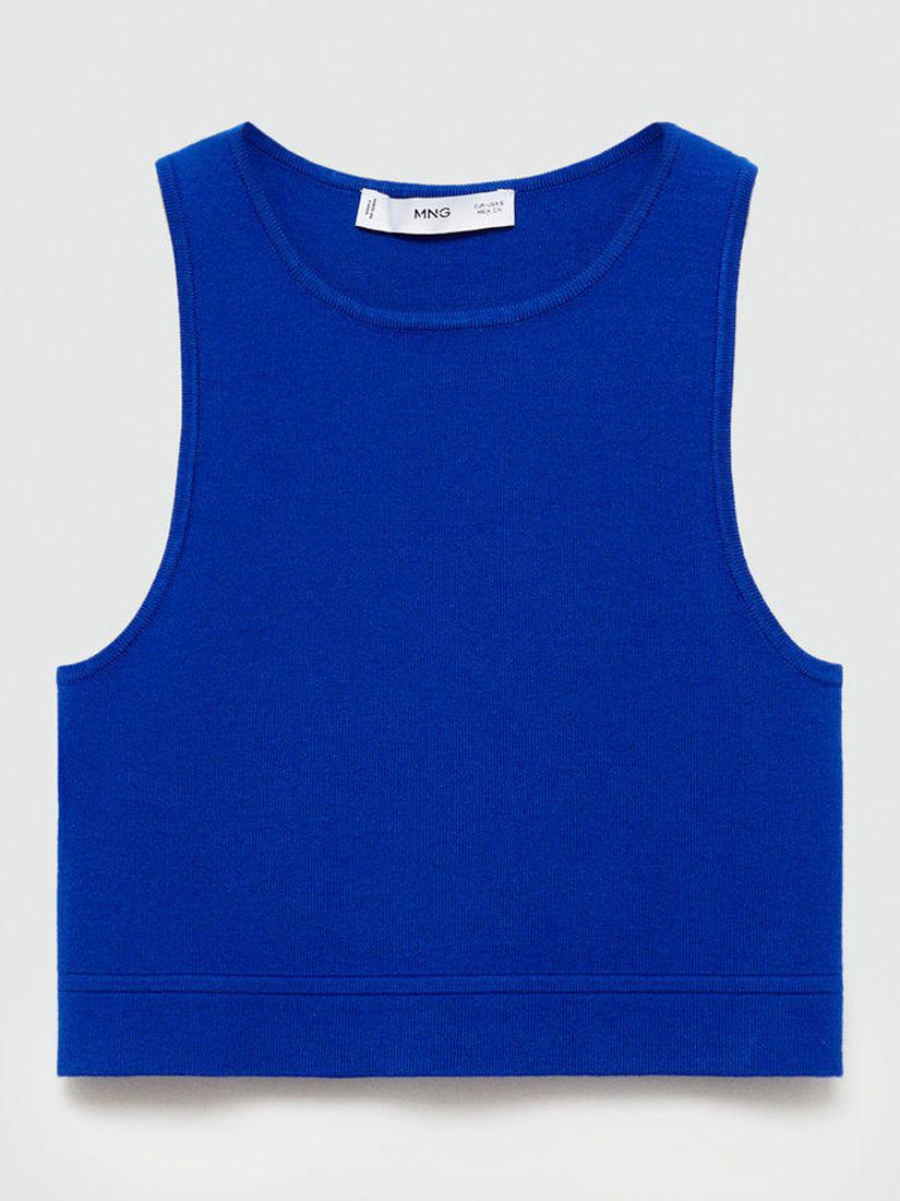 MANGO Madrid Knit Crop Top in Bright Blue | Endource