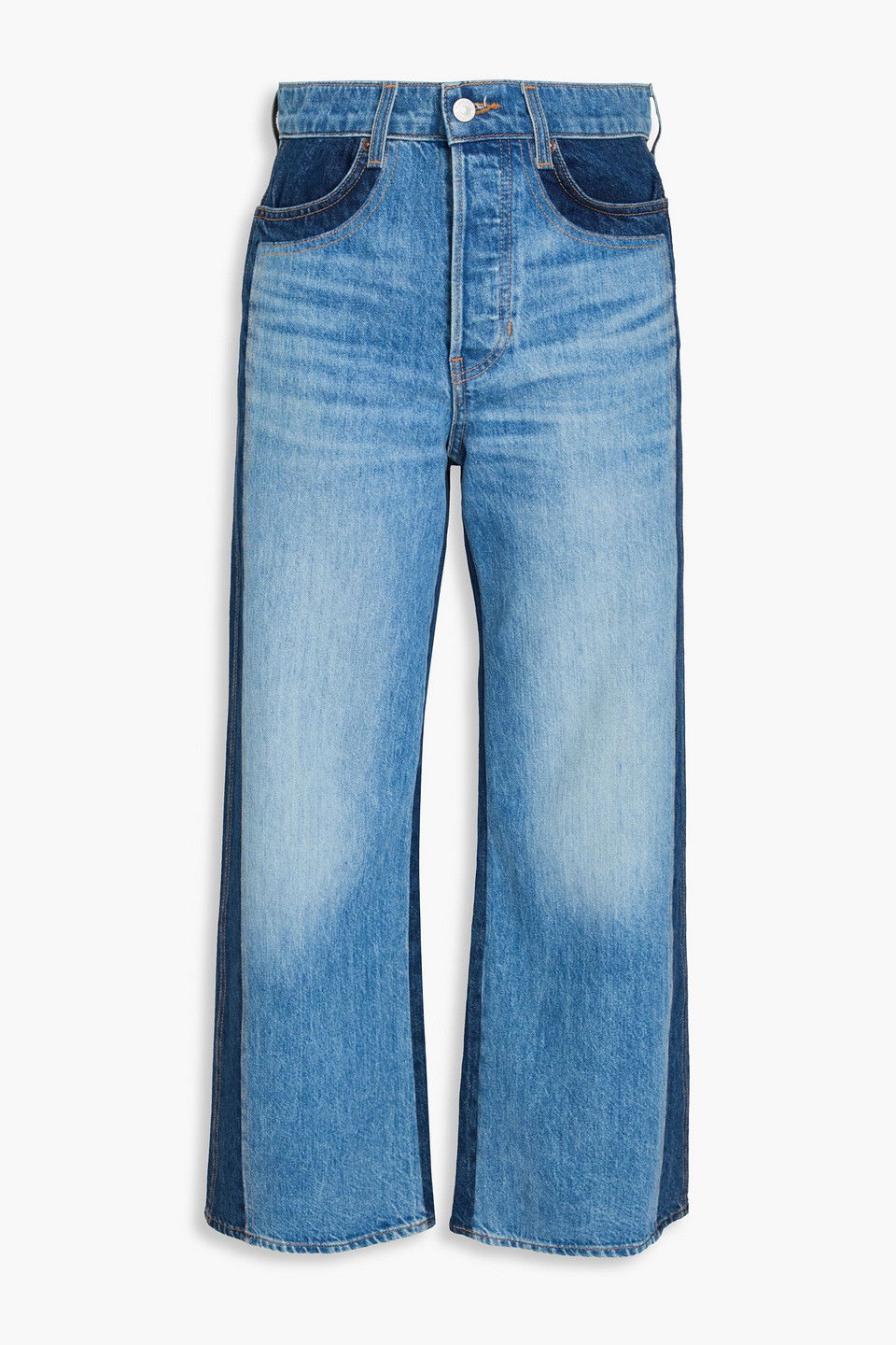 VERONICA BEARD Taylor Cropped Two-Tone High-Rise Wide-Leg Jeans | endource