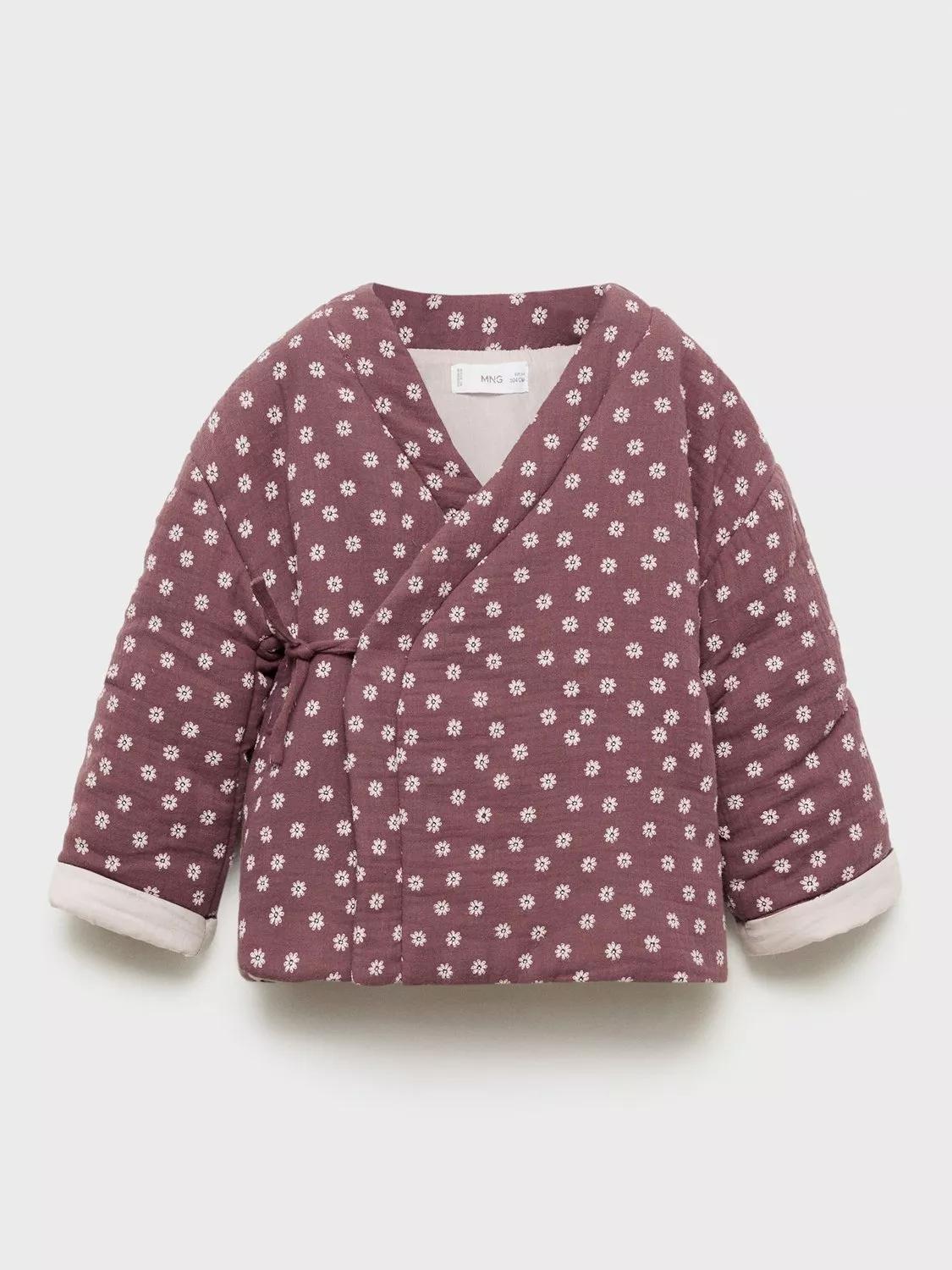 MANGO Kids' Cotton Floral Wrap-Over Jacket in Dark Red/White | endource