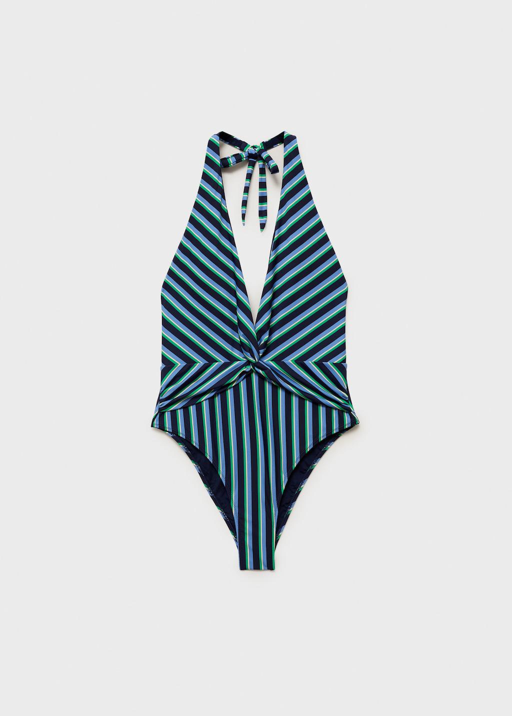 MANGO Striped Halter Swimsuit | endource