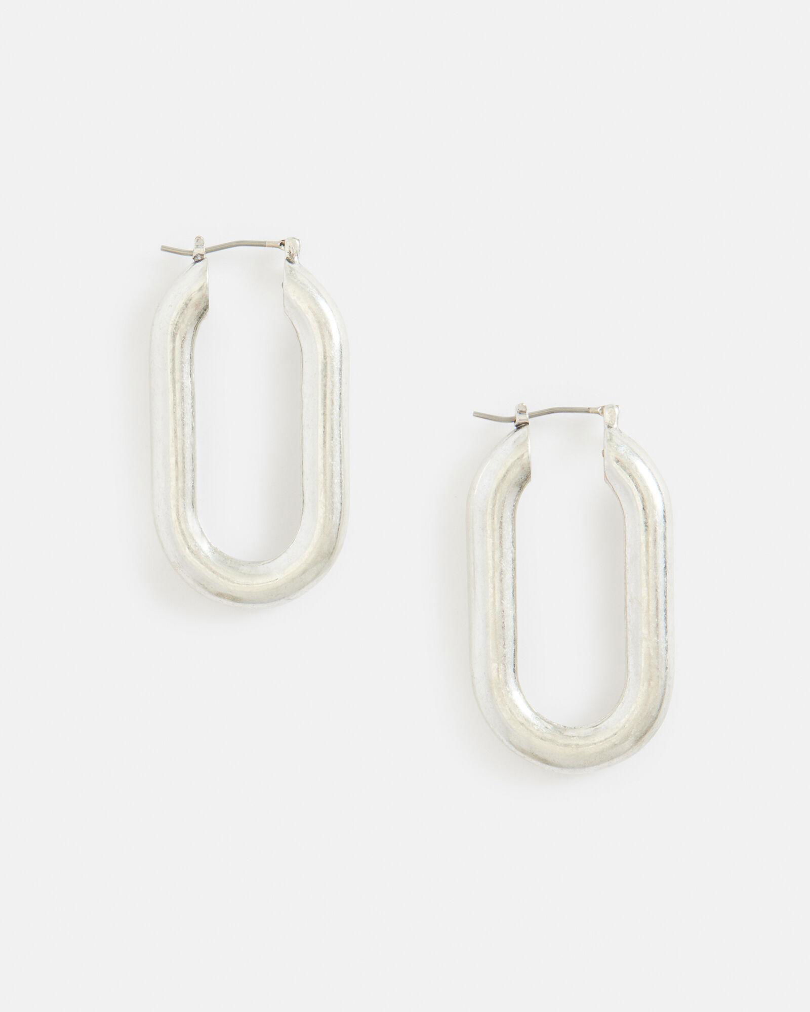 ALLSAINTS Venus Oval Hoop Earrings in Warm Silver | endource
