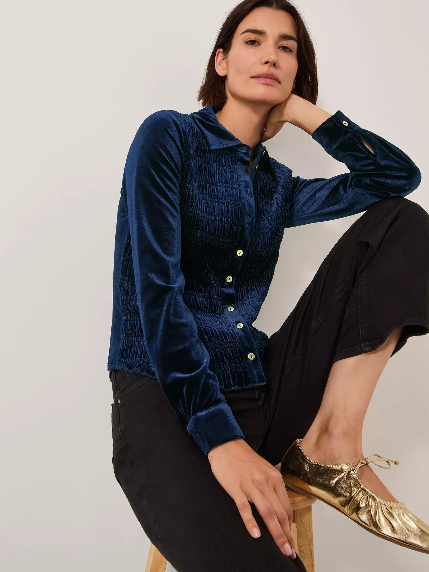 Monsoon Sam Smock Velvet Shirt, Midnight | endource