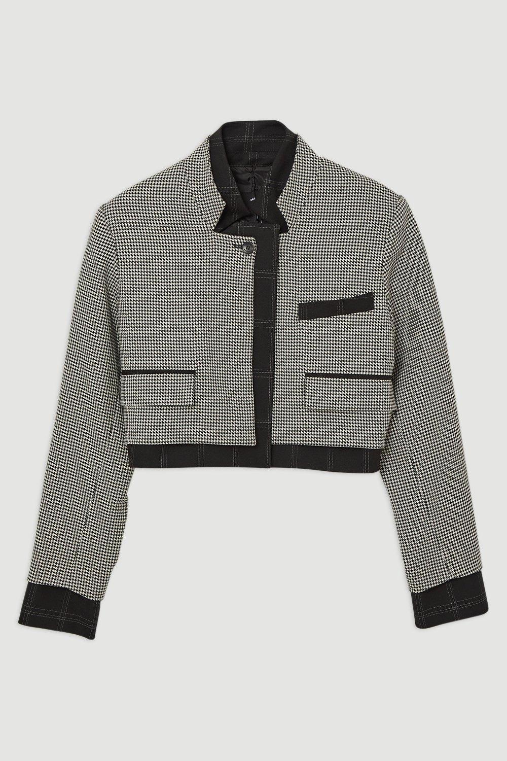 KAREN MILLEN Tailored Black Check Cropped Jacket in Multi | endource