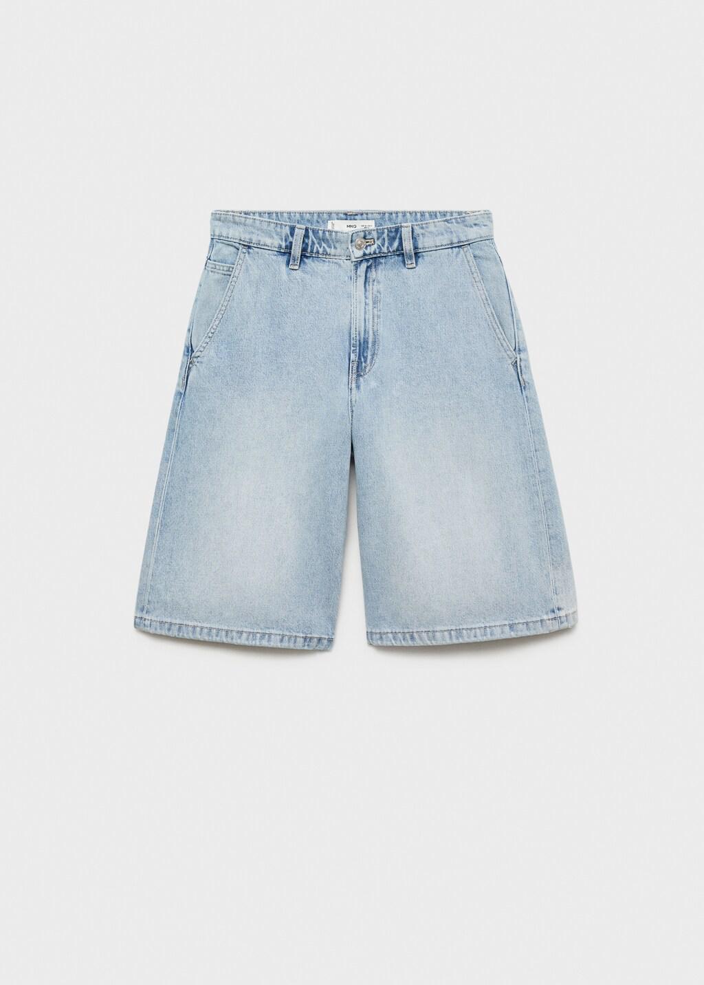 MANGO Straight Mid-Rise Denim Jorts in Light Blue | endource