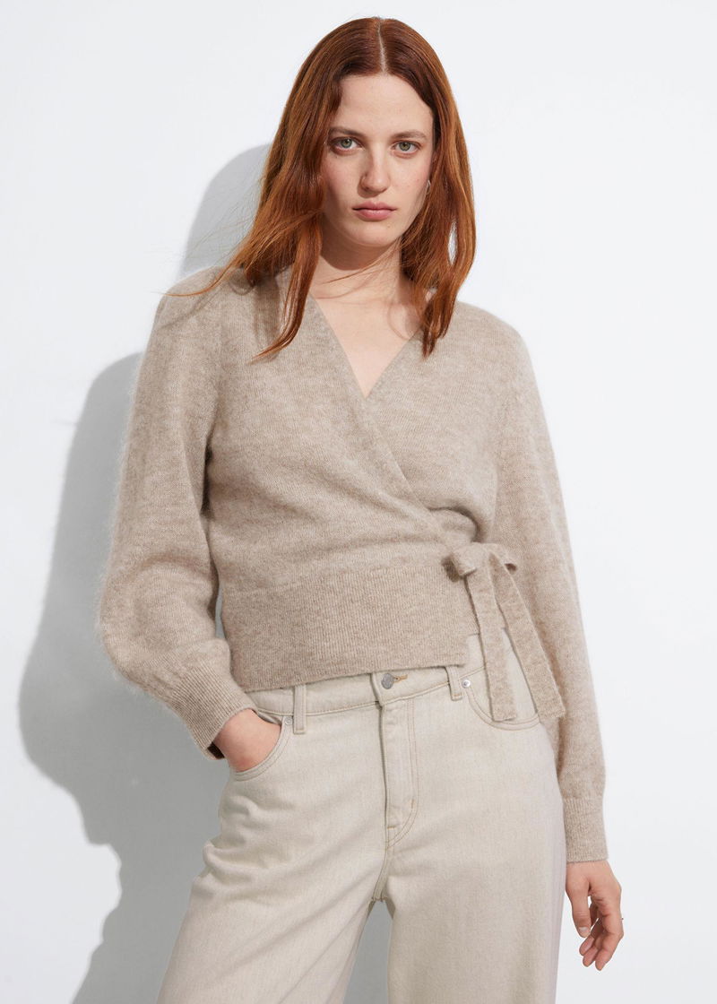 & OTHER STORIES Mohair-Blend Knitted Wrap Cardigan in Beige | endource
