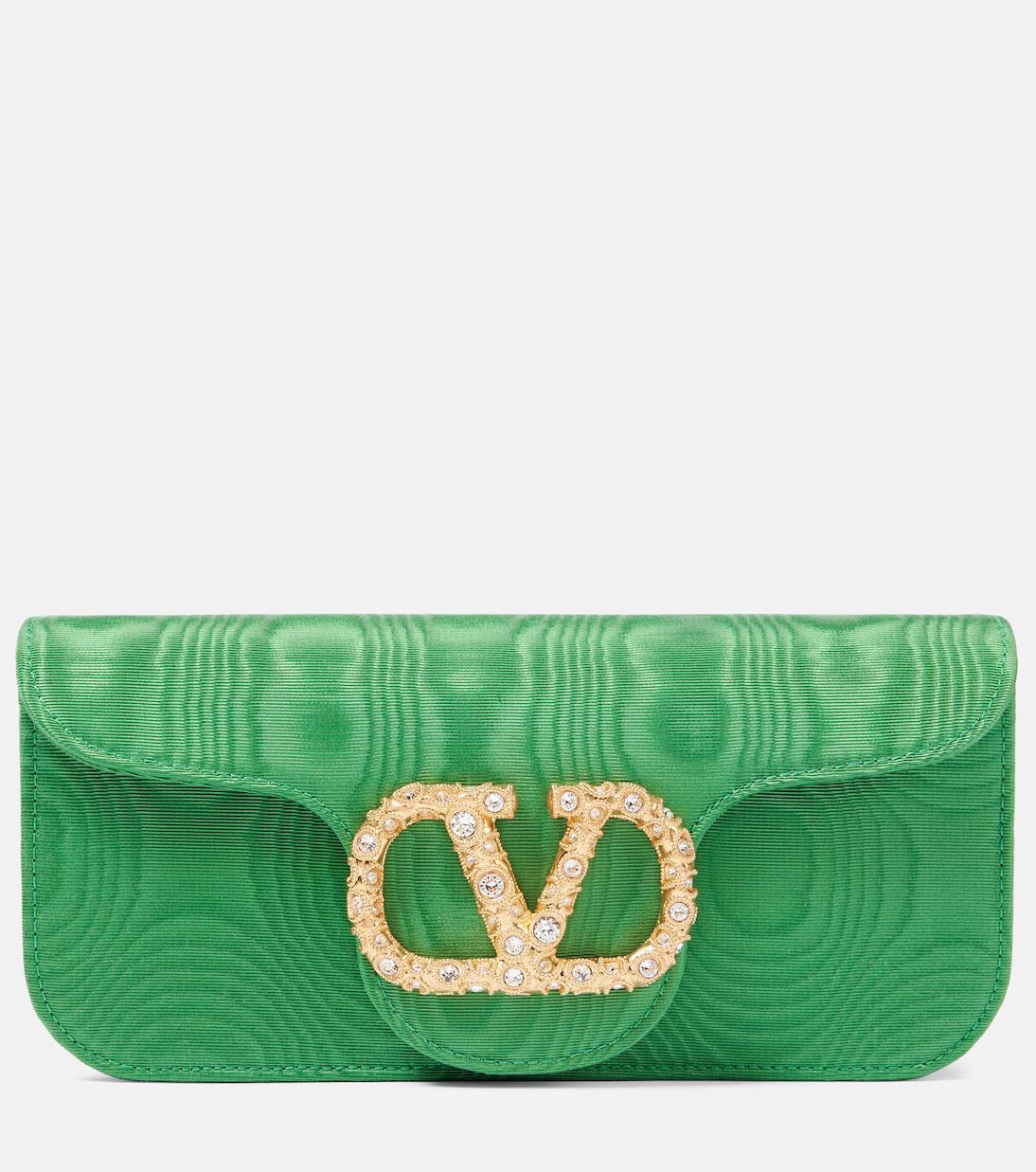 VALENTINO GARAVANI Locò Mini Embellished Moiré Clutch in Green | endource